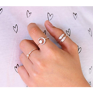 PRAYMOS Sterling Silver Feather Ring Leaf Ring Thumb Rings for Women Adjustable Wrap Open Ring for Different Fingers US Size 7 8 9