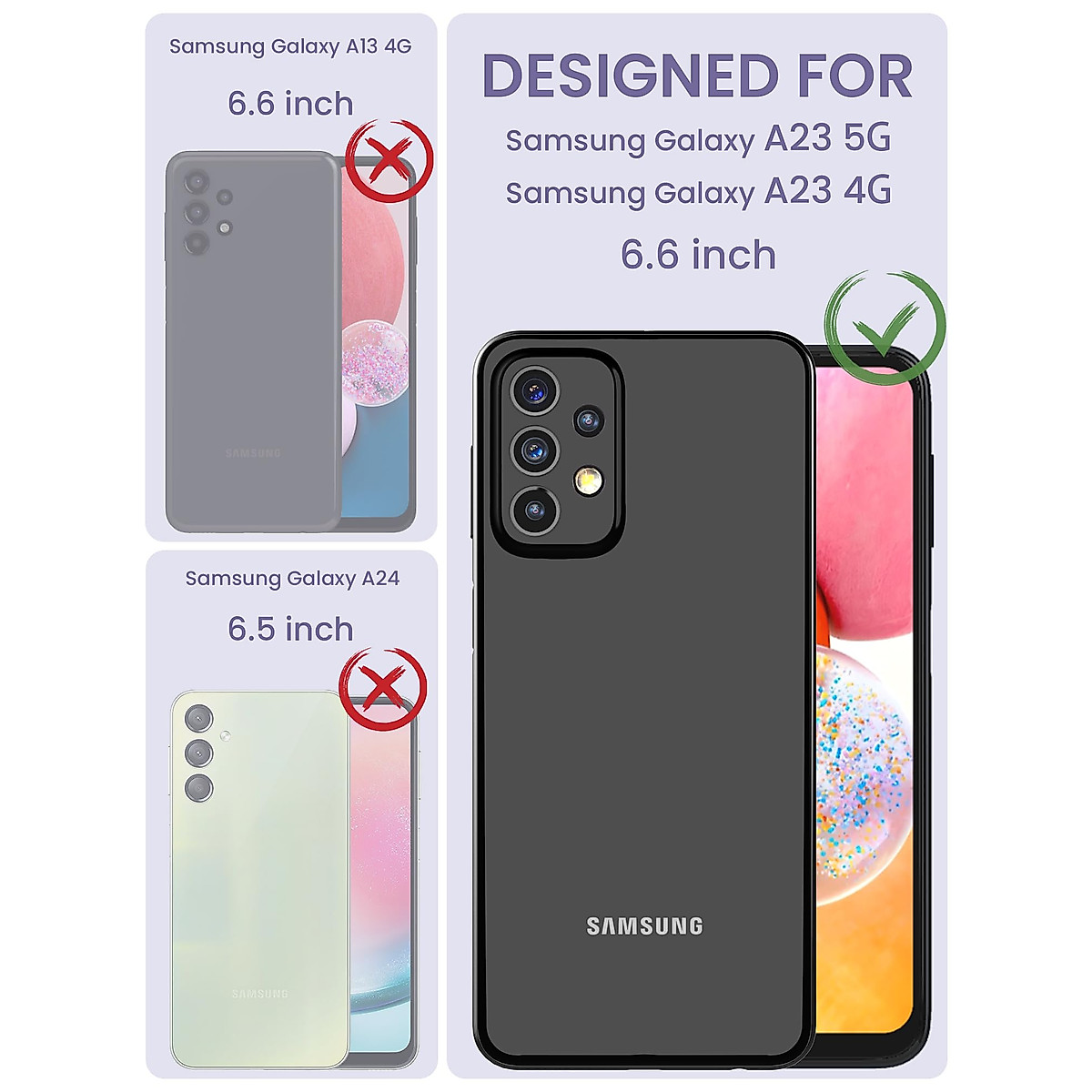 Dretal for Samsung A23 4G/ 5G Case, Galaxy A23 Case Tempered Glass Screen Protector,Military Grade Drop Tested Hard Back & Soft Edge Slim Flower Women Girls Phone Protective Cover(Deep Purple)
