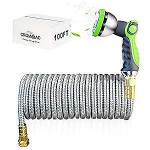 Cromtac Stainless Steel Hose 304 Wide Diameter with Multifunctional Metal Spray Gun Solid Metal Portable and No Kinks (100)