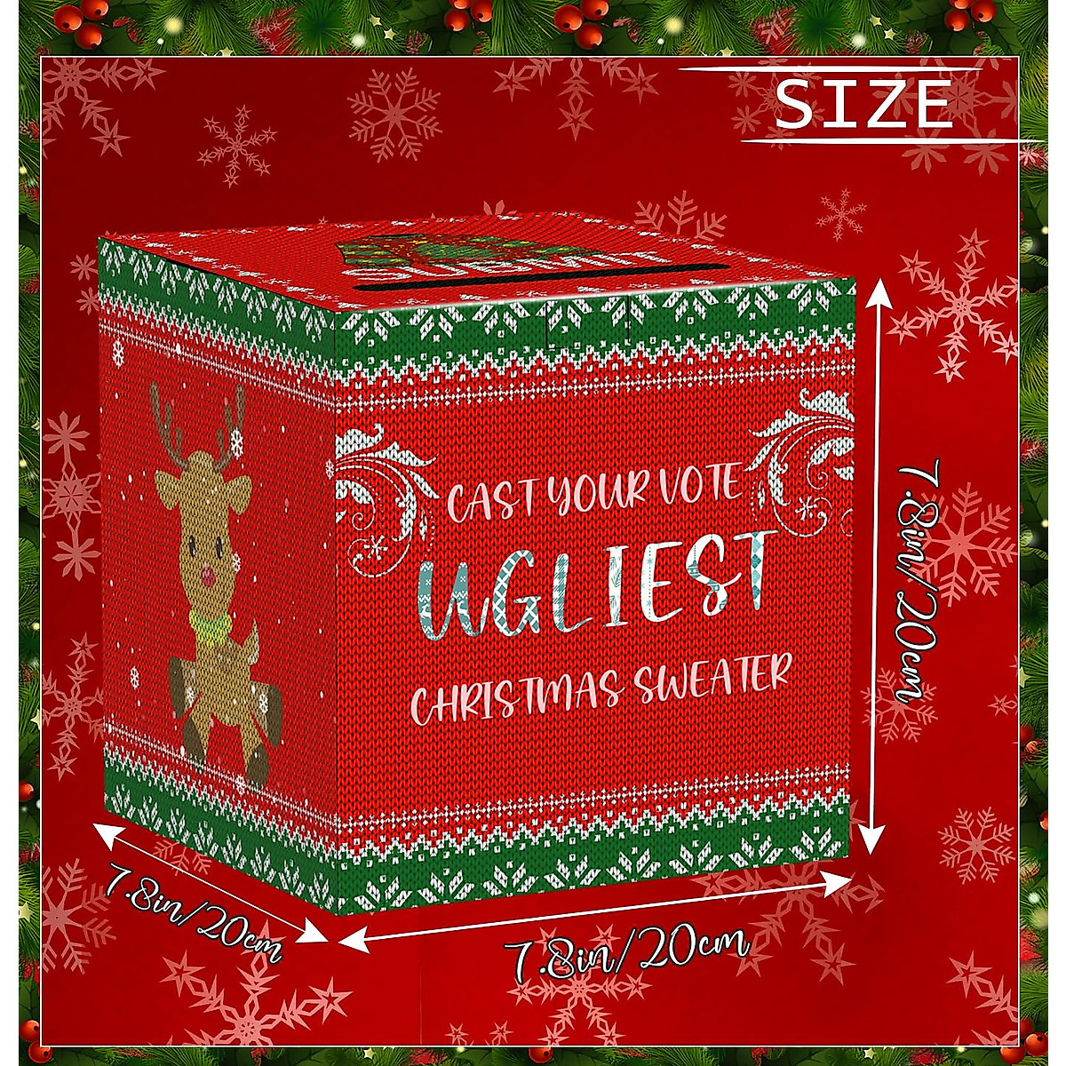 HEIPINIUYE Ugly Sweater Contest Ballot Box Voting Box for Christmas New Year Party Supplies Ugly Christmas Sweater Ballot Box
