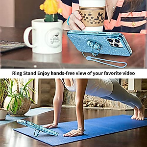 OCYCLONE iPhone 13 Pro Max 6.7" Glitter Case - Sparkle Diamond Cover with Ring Stand for Women & Girls - Blue