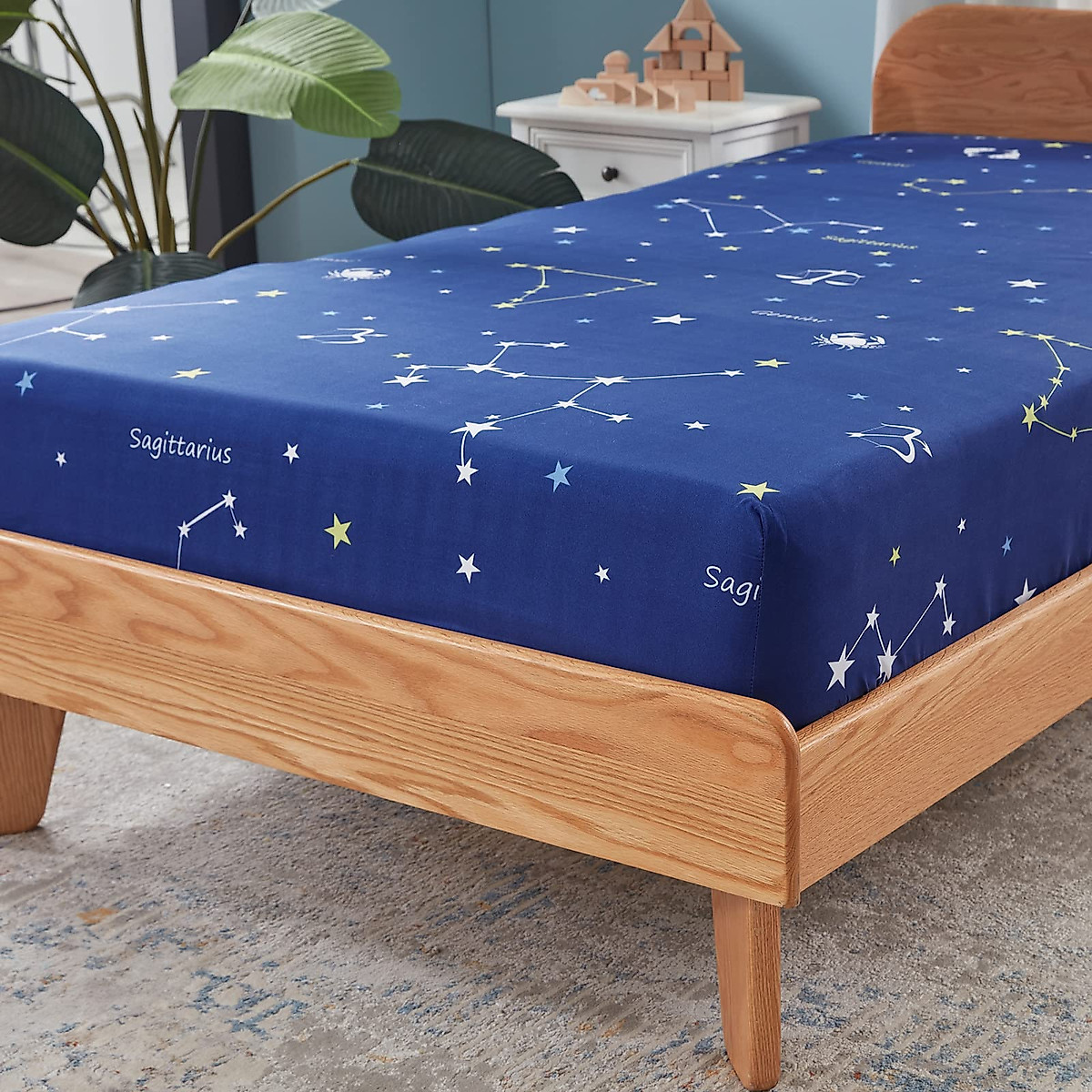 Homiest 3pcs Constellation Sheets Twin Size Bed Set, Star Pattern Cute Soft Bedding Set, Deep Pocket Twin Sky Printed Sheets for Kids Teen Boys Adults, Navy Blue