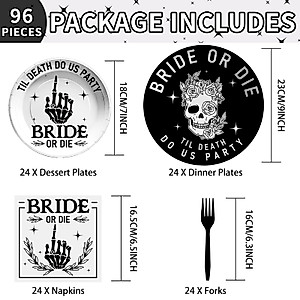 Bride or Die Bachelorette Party Decorations Tableware Se,96pcs Til Death Do Us Party Pater Plates and Napkins Skull Gothic for Bridal Shower Halloween Bachelorette Birthday Party Supplies Serves 24