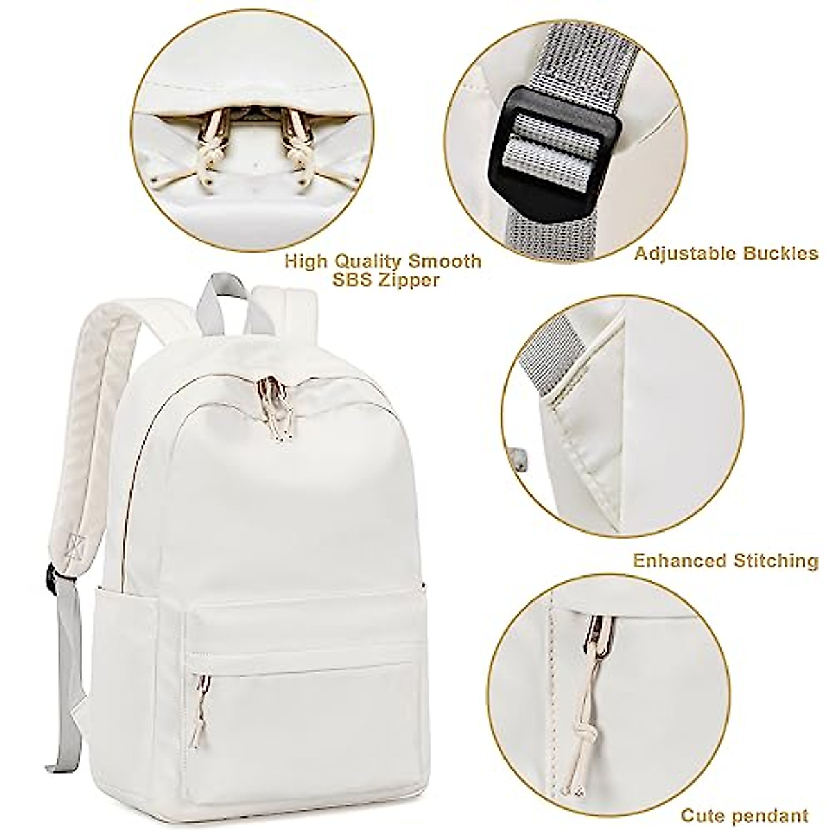 School Backpack for Teen Girls Women Laptop Backpack College Bookbags Middle School Travel Work Commuter Back Pack(Solid Beige)