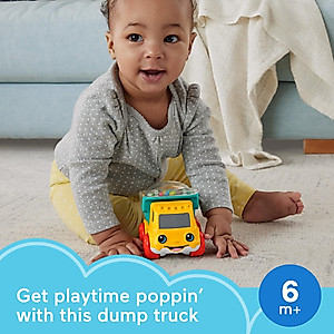 Fisher-Price Baby Toy Poppity Pop Dump Truck Push-Along Vehicle with Fine Motor Activities For Infants Ages 6+ Months