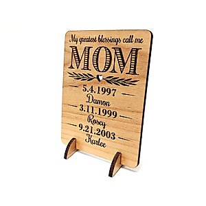 Unique Mom Greeting Card Personalized Mothers Day Gift Mom Card for Birthday Christmas Mother of the Bride Thank You Cards Handmade Display Alder Wood Card (Mom)