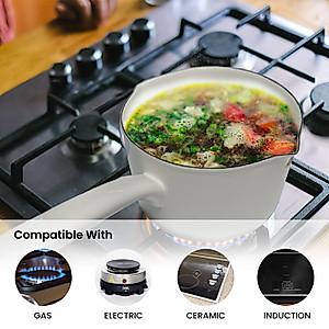 LIFTATAPA Enamel Milk Pan, 1.2L Mini Butter Warmer, Enamelware Saucepan Pan with Pour Spout, Nonstick Enamel Milk Pot, Enamel Melting Pot for Induction Electric Gas Stoves