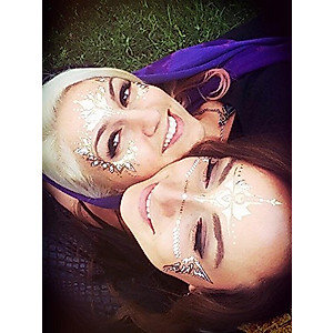 Gold Temporary Tattoos by Golden Ratio Tats, Metallic Festival Face Paint, Gold and White Masquerade Tattoos (Wifey Face Mask)
