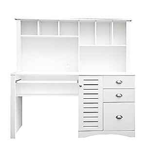 PRODCA Home Office Computer Desk with Hutch, Antiqued White Finish