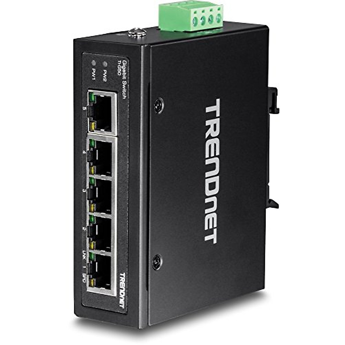 TRENDnet 5-Port Hardened Industrial Gigabit DIN-Rail Switch, 10 Gbps Switching Capacity, IP30 Rated Network Switch (-40 to 167 ºF), DIN-Rail and Wall Mounts Included, Lifetime Protection,Black,TI-G50