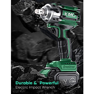 KIMO Impact Wrench 1/2 Cordless,475N.m/350ft-lbs Max Torque & 3000RPM, 2x20V 3.0Ah Battery, Impact Gun with 7 Drive Impact Sockets, 3 Inch Extension Bar, 1 Hour Fast Charger Impact Drill for Car Tires