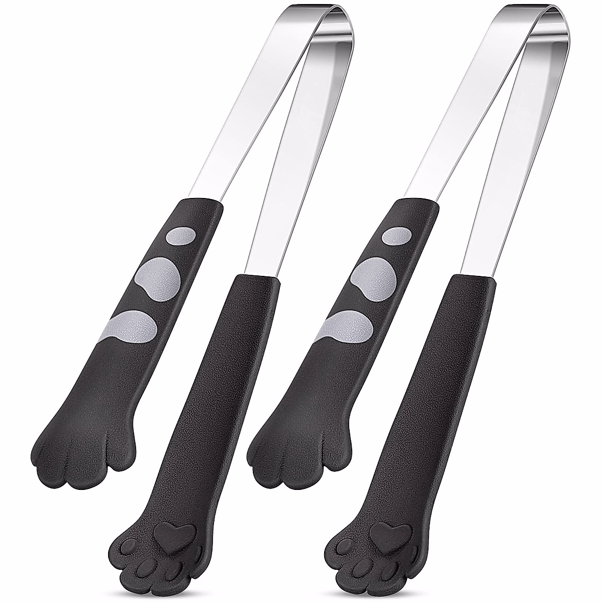 2 Pieces Cat Paw Tongs 7 Inch Cat Kitchen Accessories Stainless Steel Tiny Cooking Tongs for Appetizers BBQ Serving Grilling Sugar Cube (Black)