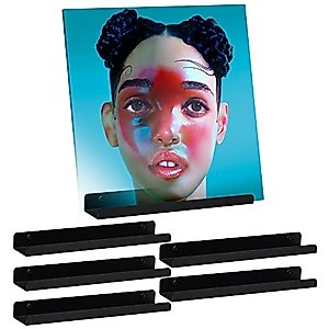 Hudson Hi-Fi LP Vinyl Record Wall Display Shelf - Display Your Favorite LP Records in Style (6 Pack, Black)