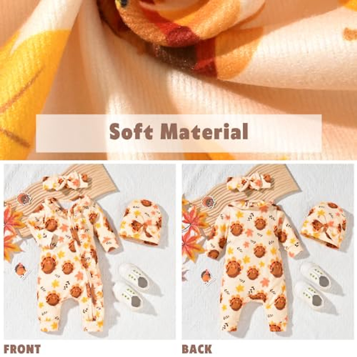 Aalizzwell 3-6 Months Baby Girls Thanksgiving Clothes Premature Long Sleeve Zip Up Romper One Piece Turkey Fall Autumn