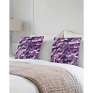 applebless Set of 2 Throw Pillow Covers Square for Home Decor, Camouflage Netting Camo Purple 18x18 Inch Cotton Reversible Pillow Case Sofa Soft Cushion Cases for Bedroom Couch Bed Car Chair