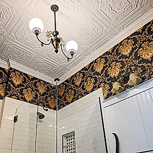 From Plain To Beautiful In Hours DCT04 Elizabethan Shield PVC 2' x 2' Lay-in or Glue-up Ceiling Tile (Covers / 40 sq.ft), Antique White, 10 Piece