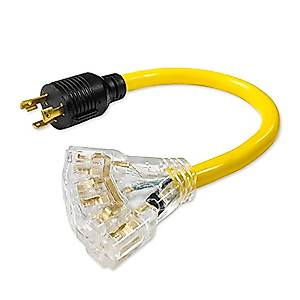 OCHIKI Generator Cord 30 Amp to 110 Adapter, 3 Prong 30 Amp to 15 Amp RV Adapter, Nema L5-30P Male to 3X 5-20R Female with Lighted End, 1.5 FT