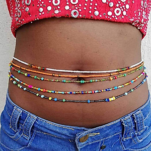 Acedre Waist Beads for Women Layered Beaded Belly Chain Elastic Beach Waist Chain Jewelry Rave Body Accessory for women for Women(Pack of 10) (Style 1)