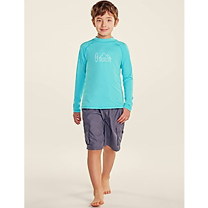 TSLA Boys UPF 50+ Rash Guard Long Sleeve, UV Sun Proctection Water Swim Shirts, Surf Swimwear Swimsuit Top, Vacation Aqua, 14