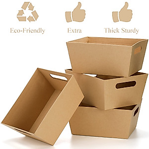 DEAYOU 10 Pack Kraft Basket With Handle, 5 LB Brown Paper Basket Holder for Wine Gift, DIY, Food, Snacks, Crafts