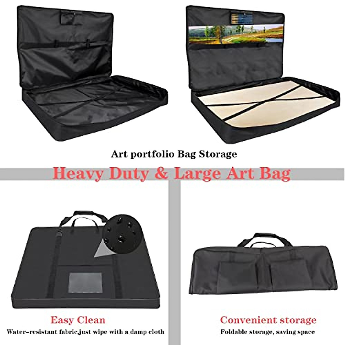 TreochtFUN Art Portfolio Case 24 x 36, Artist portfolio bag 2K Waterproof Canvas Carrying Case with Tote, Portfolio Folder for Artwork Storage for Poster Board Drawing supplies.(Black)