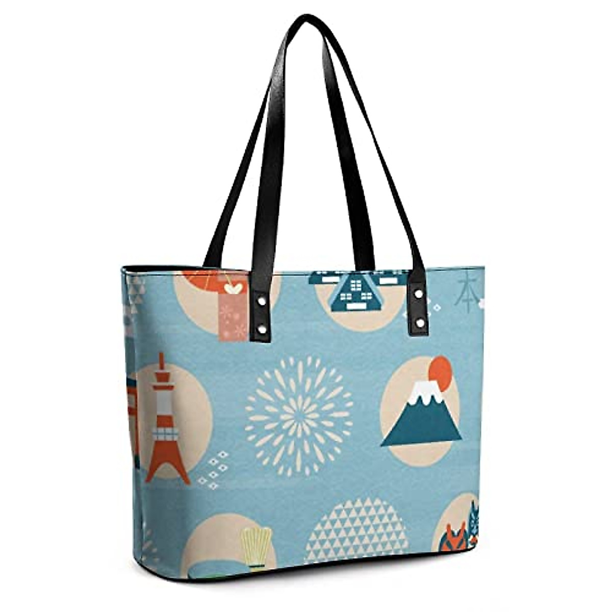 Womens Handbag Japanese Symbols Leather Tote Bag Top Handle Satchel Bags For Lady