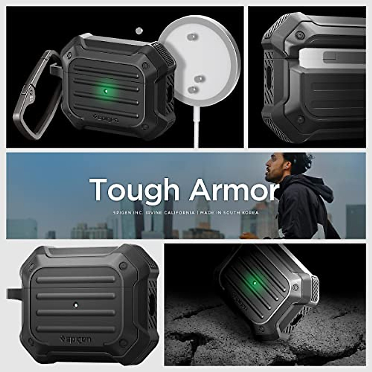 Spigen Tough Armor (Mag Fit) Designed for AirPods Pro 2nd Generation Case (USB-C/Lightening Cable) MagSafe Compatible Cover with Keychain (Magnets Embedded) - Black