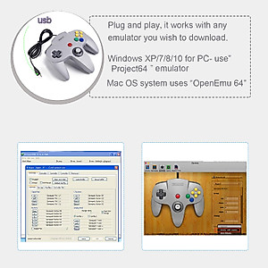 KIWITATA 2 Pack Classic N64 USB Controller, Retro N64 USB Wired Game Pad Joystick Controller for Windows PC/Mac Laptop Computer RetroPie Gray