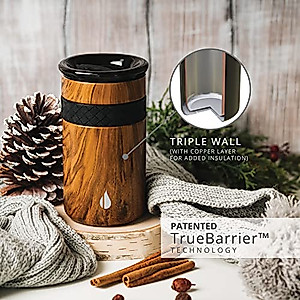 Elemental Artisan Insulated Tumbler, Triple Wall Coffee Travel Mug, Reusable Stainless Steel Coffee Tumbler with Ceramic Lid, Thermal Coffee Cups for Hot (6 Hrs) & Cold (18 Hrs), 12oz - Teak Wood