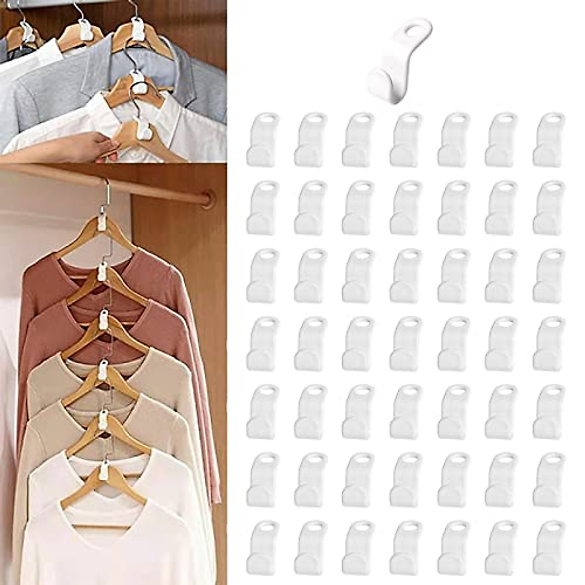 aoozleny 50PCS Clothes Hanger Connector Hooks Cascading Hangers Space Saving Organizer for Heavy Duty Cascading Hanger Extender Hooks White Plastic Hooks Closet Hanger