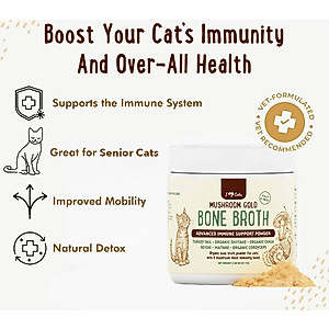 iHeartCats Bone Broth for Cats - Bone Broth & Mushroom Gold Powder Supplement for Immune System Support, Improved Mobility & Flexibility and Natural Detox - Turkey Tail Mushroom for Cats