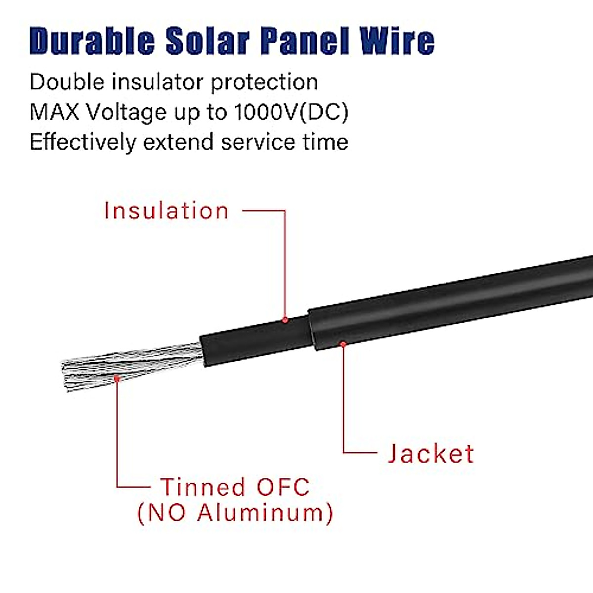 Kimbluth 10 AWG Solar Wire 30FT Red & 30FT Black Tinned Copper Wire, 10 Gauge Solar Panel Cable OFC Oxygen Free Copper Wire for Solar Panel Automotive Trailer Marine Outdoors (Red&Black)