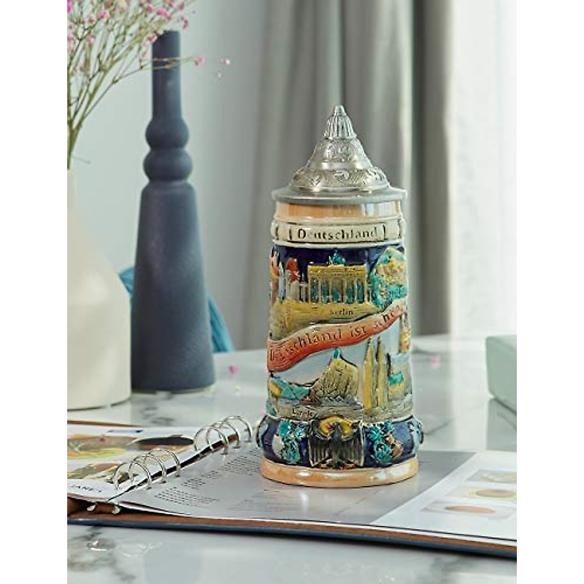 HAUCOZE Beer Stein Mug German Landmark Stanley Drinking Mug with Lid for Man 0.6 Liter