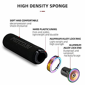Bike Grips Single Aluminum Alloy Lock on + Aluminum Bar End Plugs,Bicycle Handle Bar Foam Soft Comfortable Non-Slip Bike Handle Grips,Handlebar Caps for BMX Mountain MTB Cruiser Scooter (Rainbow)