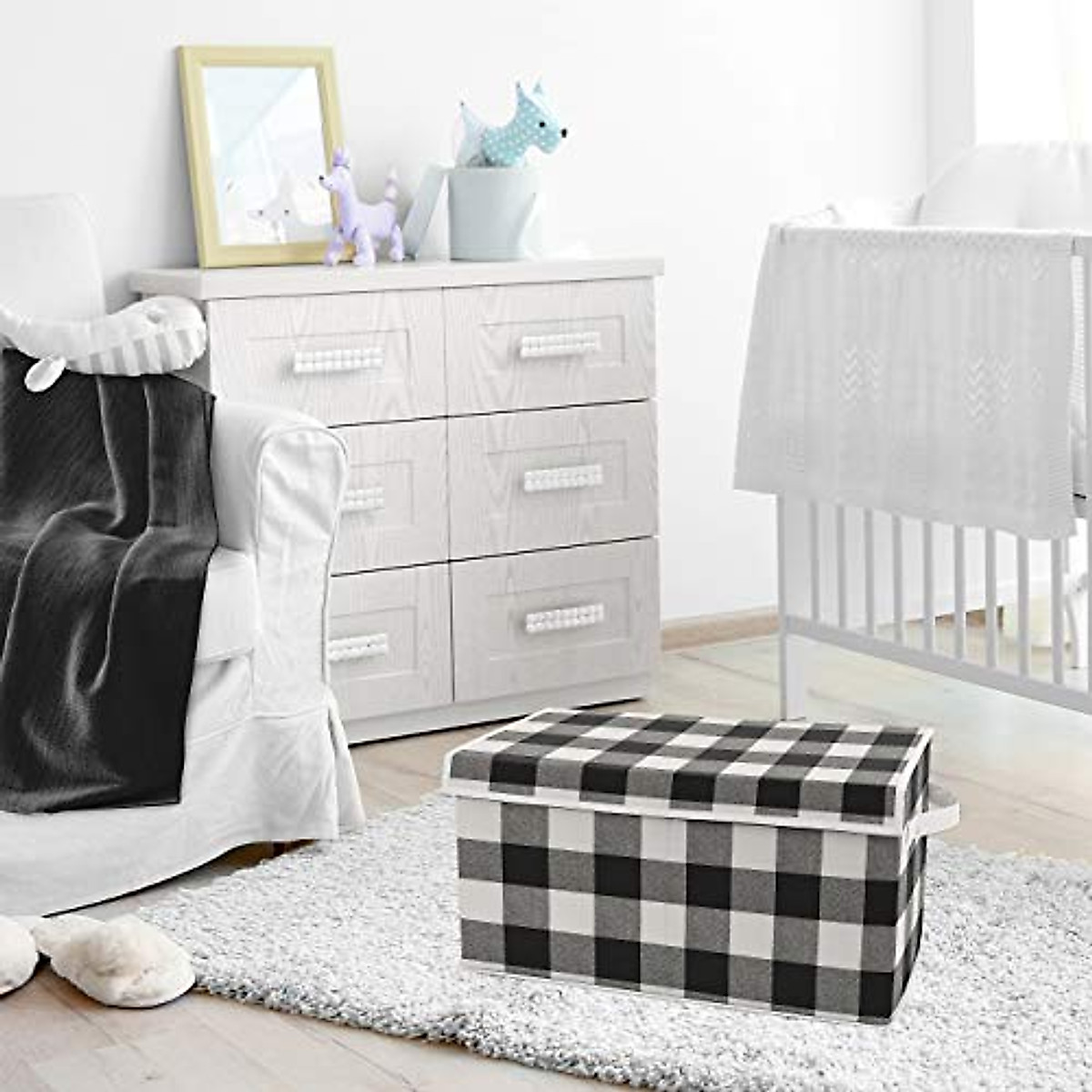 Sweet Jojo Designs Black and White Buffalo Plaid Check Boy or Girl Small Fabric Toy Bin Storage Box Chest For Baby Nursery or Kids Room - Woodland Farmhouse Flannel Country Lumberjack