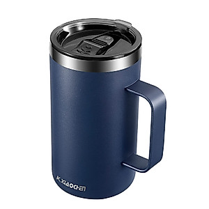 KXIAOCHEN 20oz Insulated Coffee Mug with Lid, Stainless Steel Coffee Cup, Double Wall Vacuum Coffee Tumbler with Handle, Premium Thermal Travel Coffee Mug (Navy Blue)