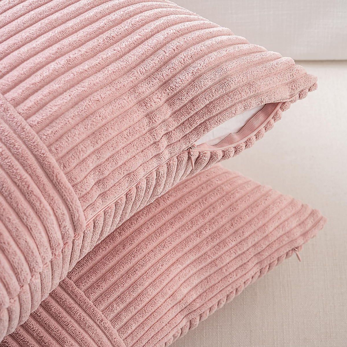 Fancy Homi 2 Packs Blush Pink Decorative Throw Pillow Covers 18x18 Inch for Living Room Couch Bed, Rustic Farmhouse Boho Home Decor, Soft Corss Corduroy Patchwork Textured Square Cushion Case 45x45 cm