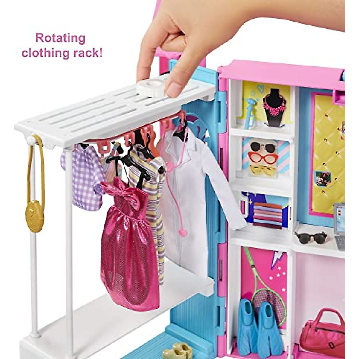Barbie Dream Closet with Blonde Doll & 25+ Pieces, Toy Closet Expands to 2+ ft Wide & Features 10+ Storage Areas, Full-Length Mirror, Customizable Desk Space and Rotating Clothes Rack
