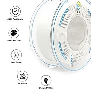 YOUSU Polypropylene PP Filament, 1.75mm 3D Printer Filament for FDM 3D Printers, 1kg (2.2lbs) 5 Pcs Build Sheet Included, Semi-Flexible Ultra Tough Filament, White