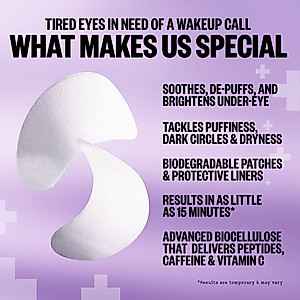 PEACE OUT Skincare Puffy Eyes, Biocellulose Under-Eye Mask, Minimize Puffiness & Tired Eyes with Caffeine and Niacinamide, Under Eye Patches for Dark Circles, 6 pairs
