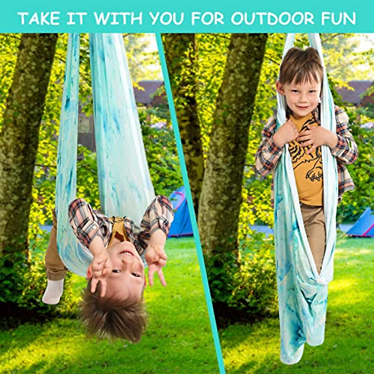 KABOER Indoor Outdoor Cuddle Sensory Swing,Therapy Hammock Swings with 360° Swivel Hanger Hanging Calming Compression Therapy Swing for Child&Adults to Play&Calm, Max Weight 200lbs,Marbling