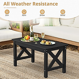 LUE BONA Outdoor Coffee Table for Patio, Rectangle HDPS Outdoor Coffee Table, All Weather Patio Coffee Tables for Outside Deck Porch Lawn, Black