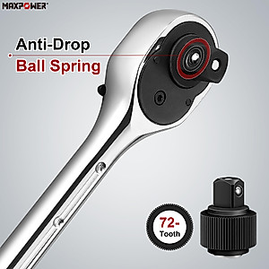 MAXPOWER 1/2-Inch Drive Extendable Ratchet Wrench, 1/2 Inch Drive Ratchet Socket Wrench, Quick Release 72-Tooth Reversible Ratcheting Feature(17 1/8" - 22 5/8" Length)