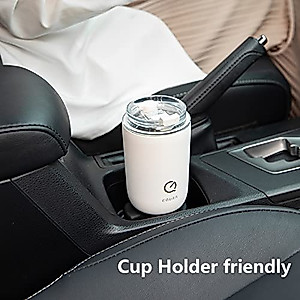 EQURA Coffee Mug with Straw, 9.5Oz Reusable Coffee Cup, 9 Hours Keeps Hot/Iced Beverage, Sweat Proof, Insulated Coffee Mug for Travel/Office/Camping (White)