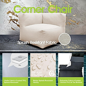 OPEAK Patio Furniture Set Bean Bag Corner Chair Outdoor Sectional Conversation Patio Chair Daybed Furniture Outdoor Sofa Couch High Density Foam Filling Modern Comfy Patio Couch (Light Beige)