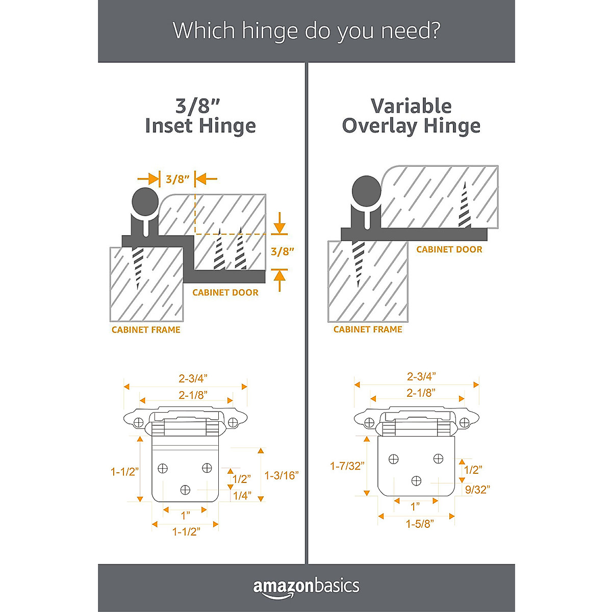 Amazon Basics 3/8 Inch Kitchen Inset Cabinet Door Hinge, Self-Closing, 1 Pair, Oil Rubbed Bronze, 10-Pack