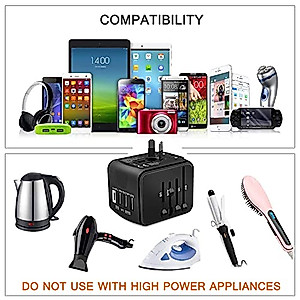 Travel Adapter, HAOZI Universal Travel Adapter - 3 USB + 1 Type C in One Travel Charger with UK/US/AUS/EU Plugs and Socket, International Power Adapter Wall Charger (Black)