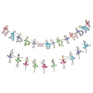 Abaodam 2 Sets Happy Birthday Banner Ballerina Dance Banner Ballet Girls Garland Bunting Banner for Kids Girls Birthday Baby Shower Bridal Shower Party Decorations