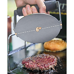 BS-VOG Burger Press, 6 Inch Round Burger Smasher for Griddle with Anti-Scald Handle, Non-Stick Smooth Stainless Steel Hamburger Press, Grill Press for Flat Top Grill Cooking, Gift Package