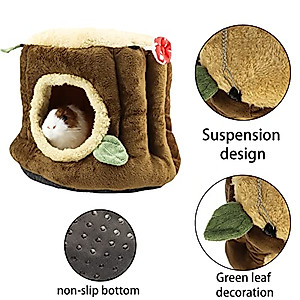 Toysructin Guinea Pig Bed, Warm Small Animal Pet Hideout House Cave Soft Tree Stump Shape Hamster Hanging Hammock, Cozy Chinchilla Hedgehog Habitat House Cage Accessories for Hamsters Rabbits Bunny